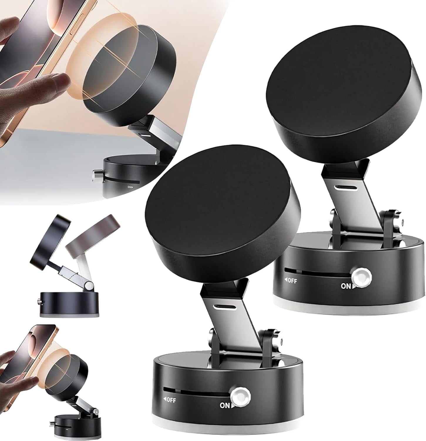 Foldable Portable Vacuum Magnetic Cell Phone Holder, Double-Sided ...