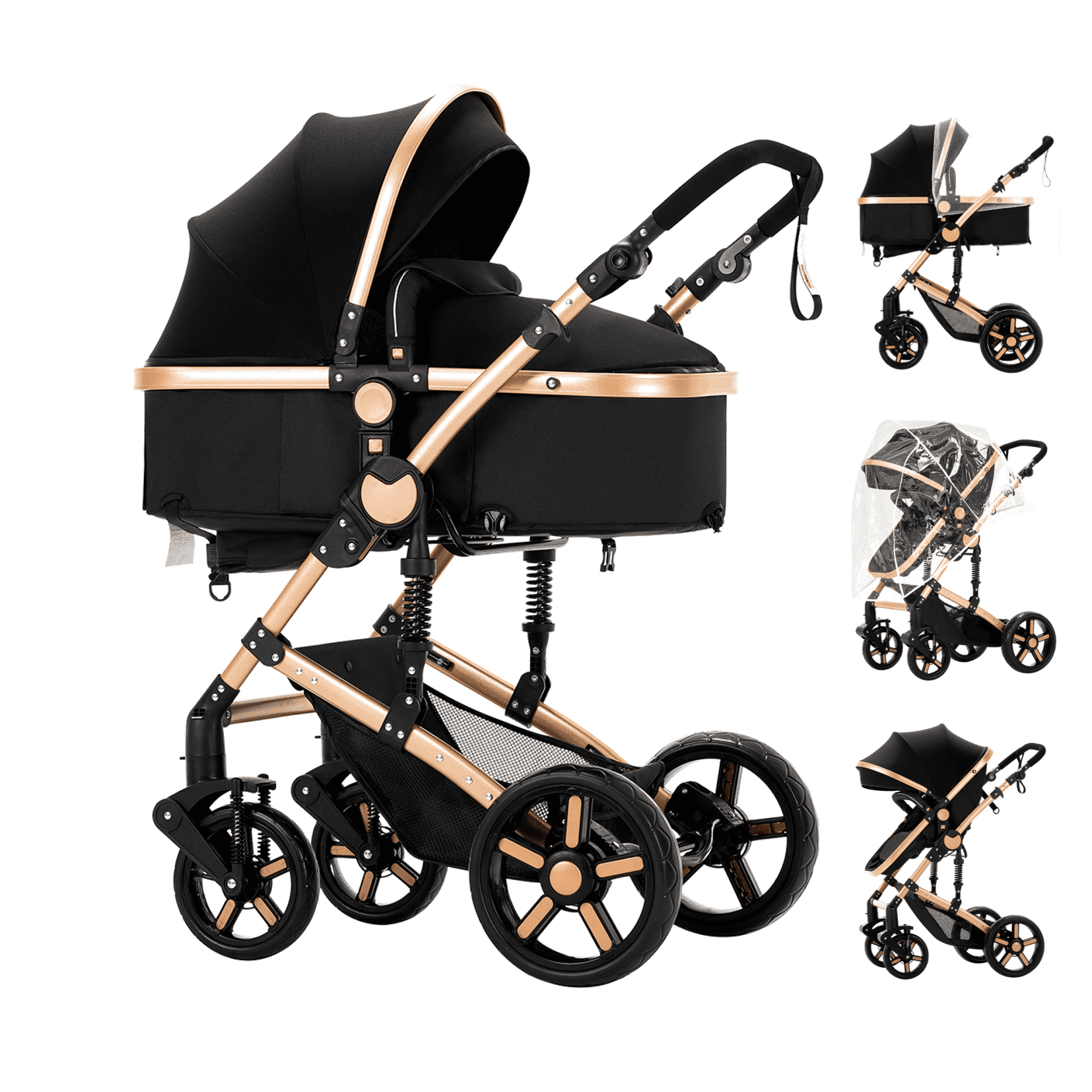 Foldable Pram Carriage with Adjustable Canopy Variable Seat and ...