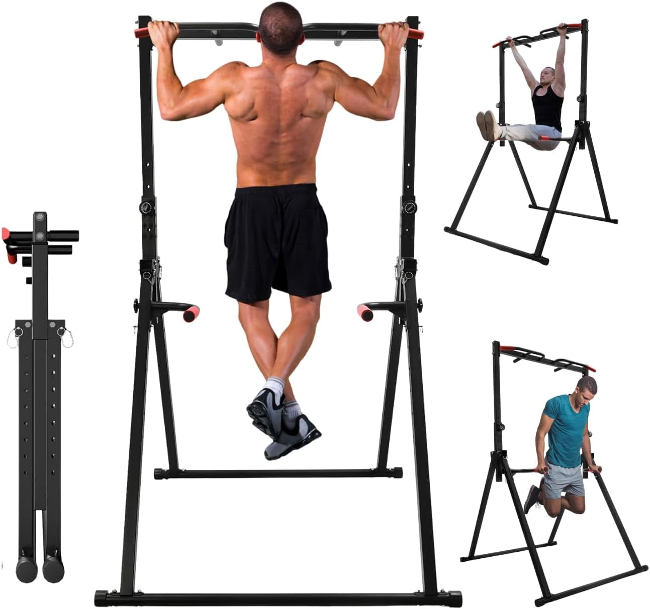 Foldable Pull Up Bar Stand, 440LBS Capacity Adjustable Height Dip ...
