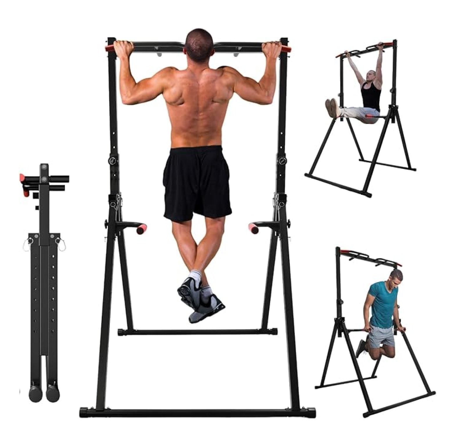 Foldable Pull Up Bar Stand, 440LBS Capacity Adjustable Height Dip ...