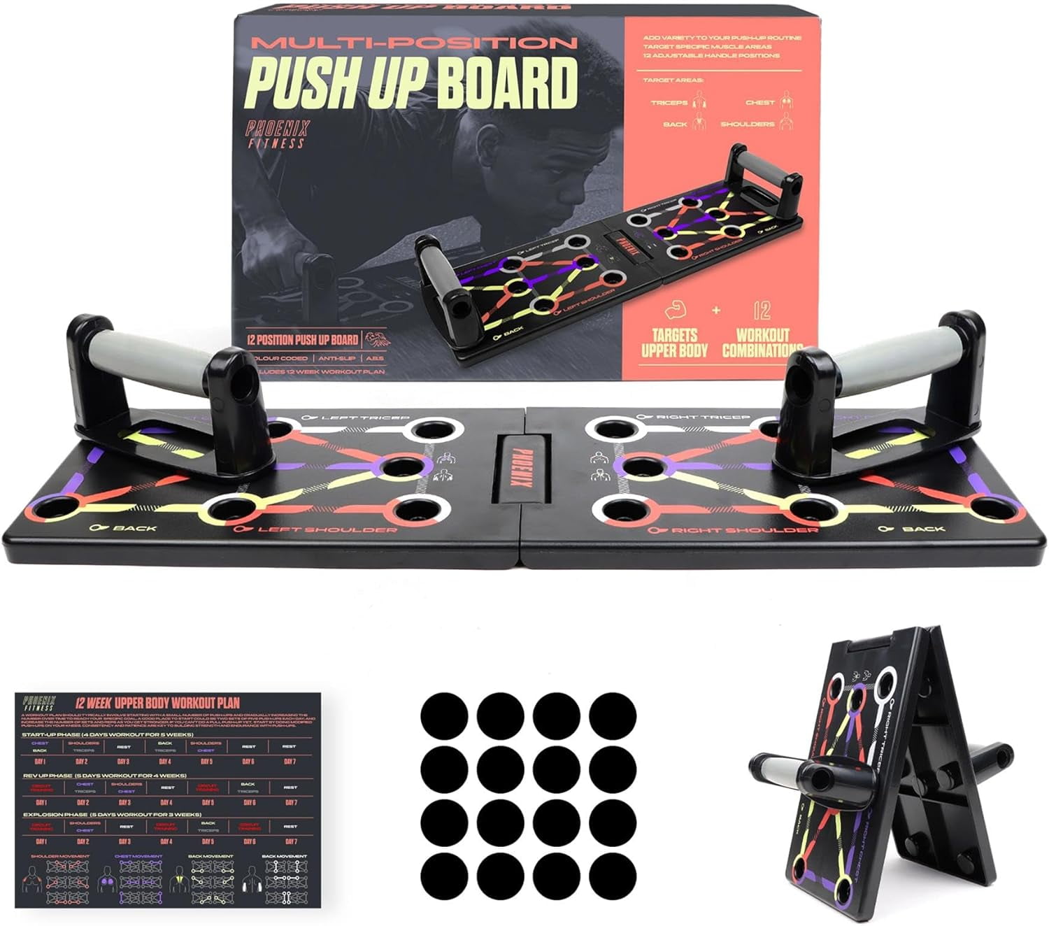 Foldable Push Up Board - 12-in-1 Pushup Rack with Handles & Workout ...