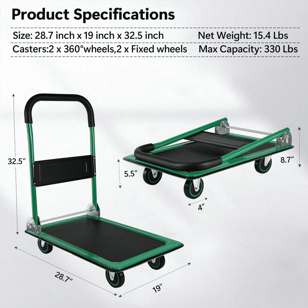 Foldable Push Cart Dolly - 330 Lb. Capacity Heavy Duty Moving Platform ...