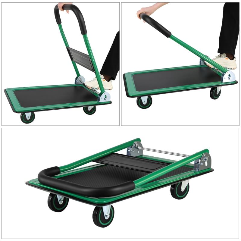 Foldable Push Cart Dolly - 330 lbs Capacity Hand Truck with 360° Swivel ...