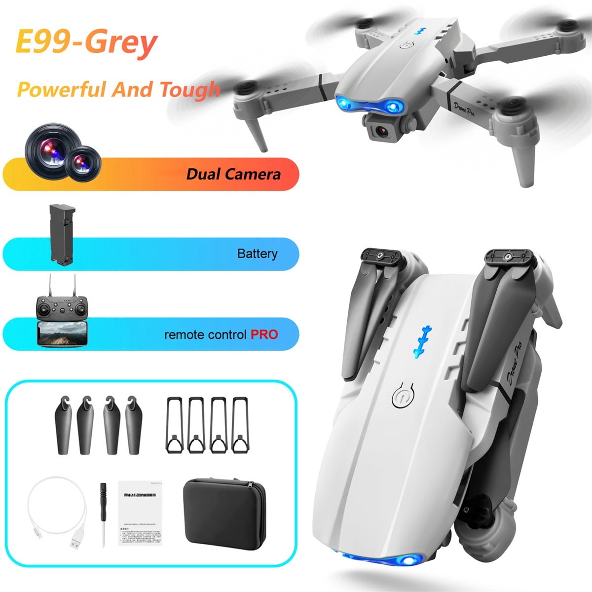 Foldable RC Quadcopter with Dual 1080P Cameras - 500m Remote Control ...