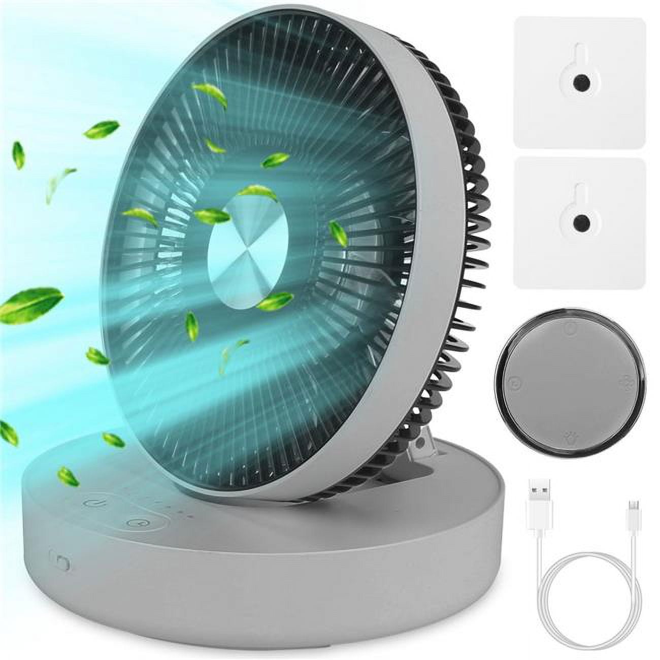 Foldable Rechargeable LED Desk Fan - Wall Mounted, Magnetic Remote, 4 ...
