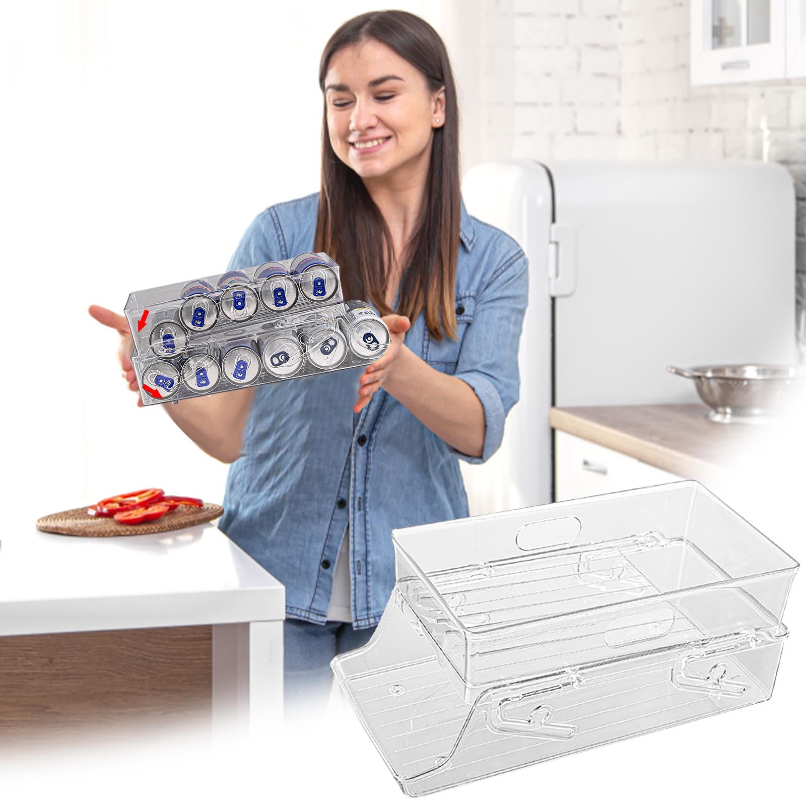 Foldable Refrigerator Beverage Storage Box | Double-Layer Rolling Can ...