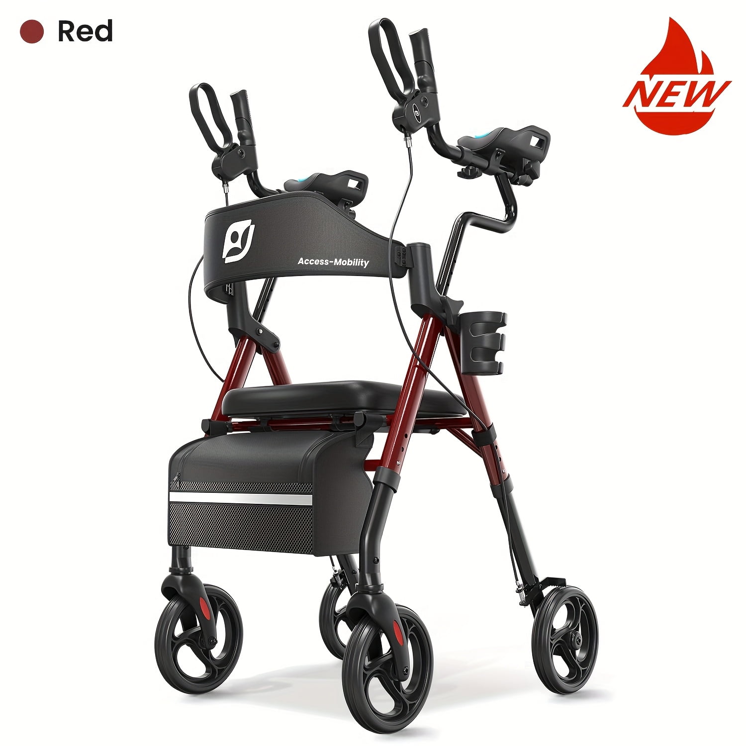 Foldable Rollator Walker with Seat - 8" All-Terrain Wheels, Adjustable ...