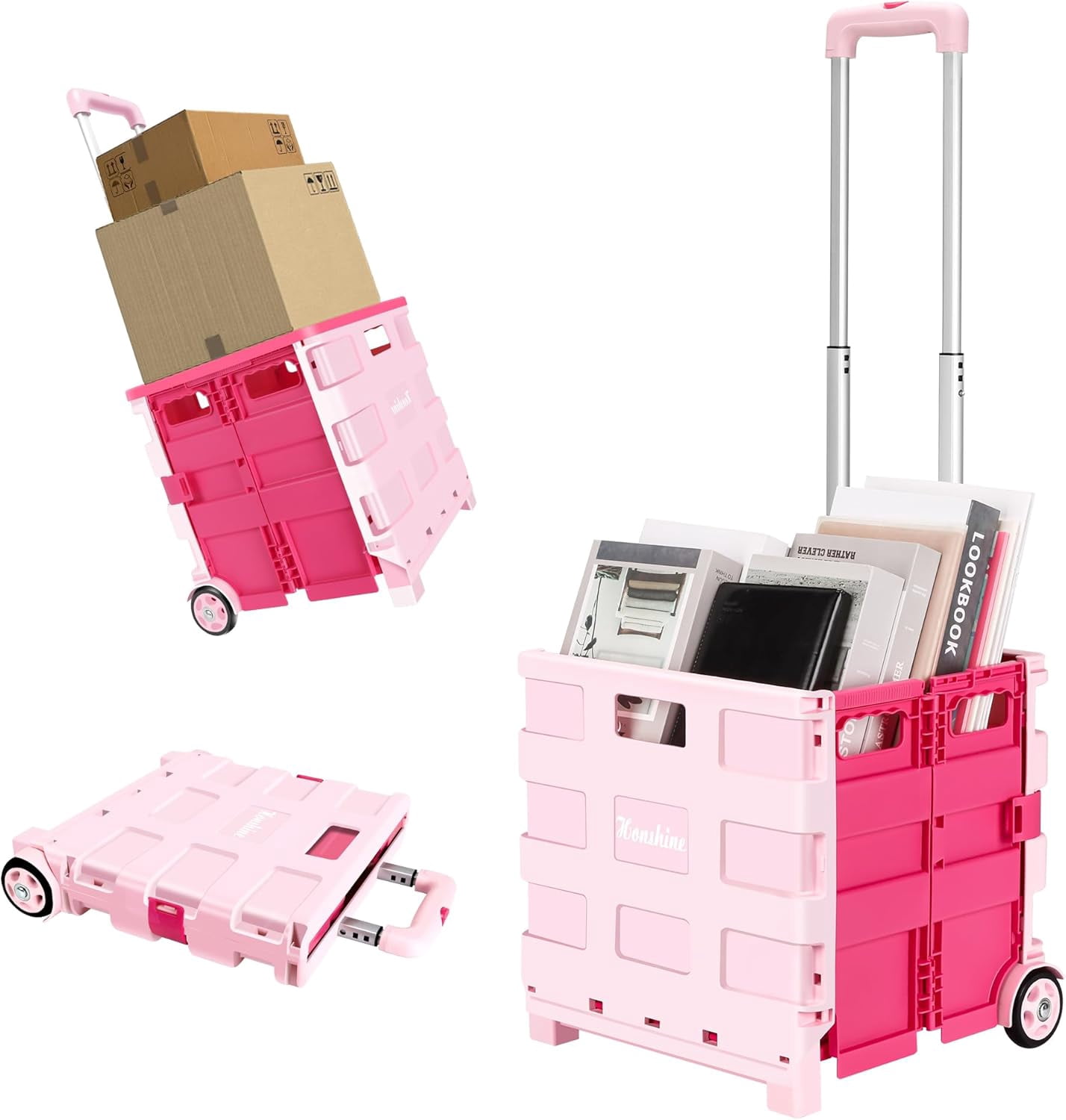 Foldable Rolling Cart on Noiseless Wheels: Portable Utility Cart for ...