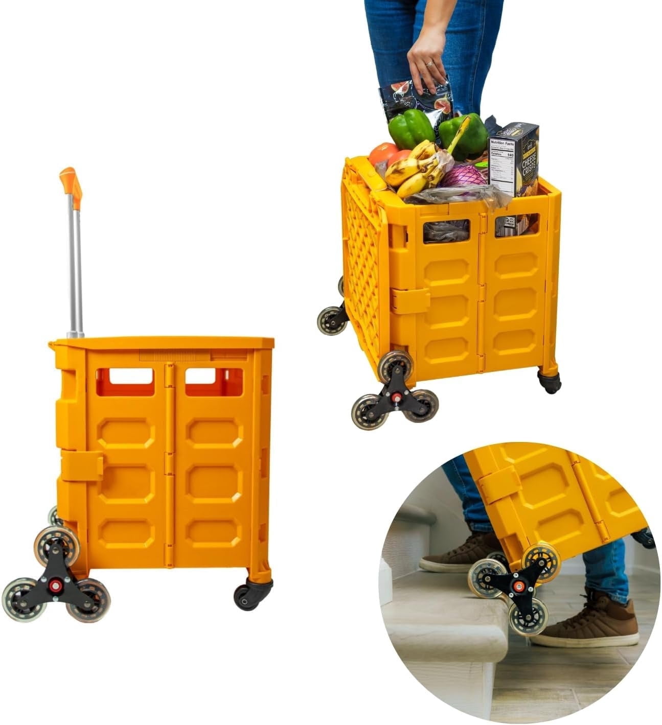 Foldable Rolling Carts with Wheels, Heavy Duty 4 Wheeled Stair Climber ...
