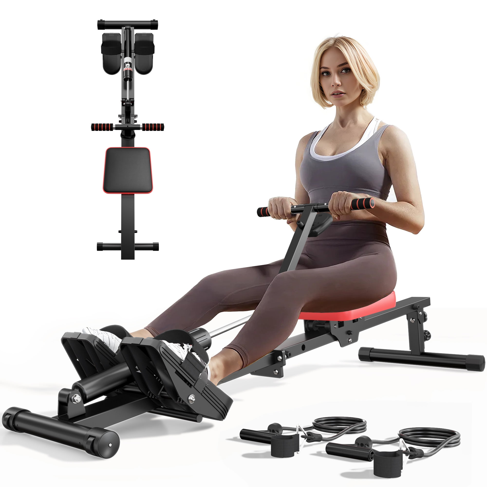 Foldable Rowing Machine with LCD Monitor, 12-Level Adjustable ...