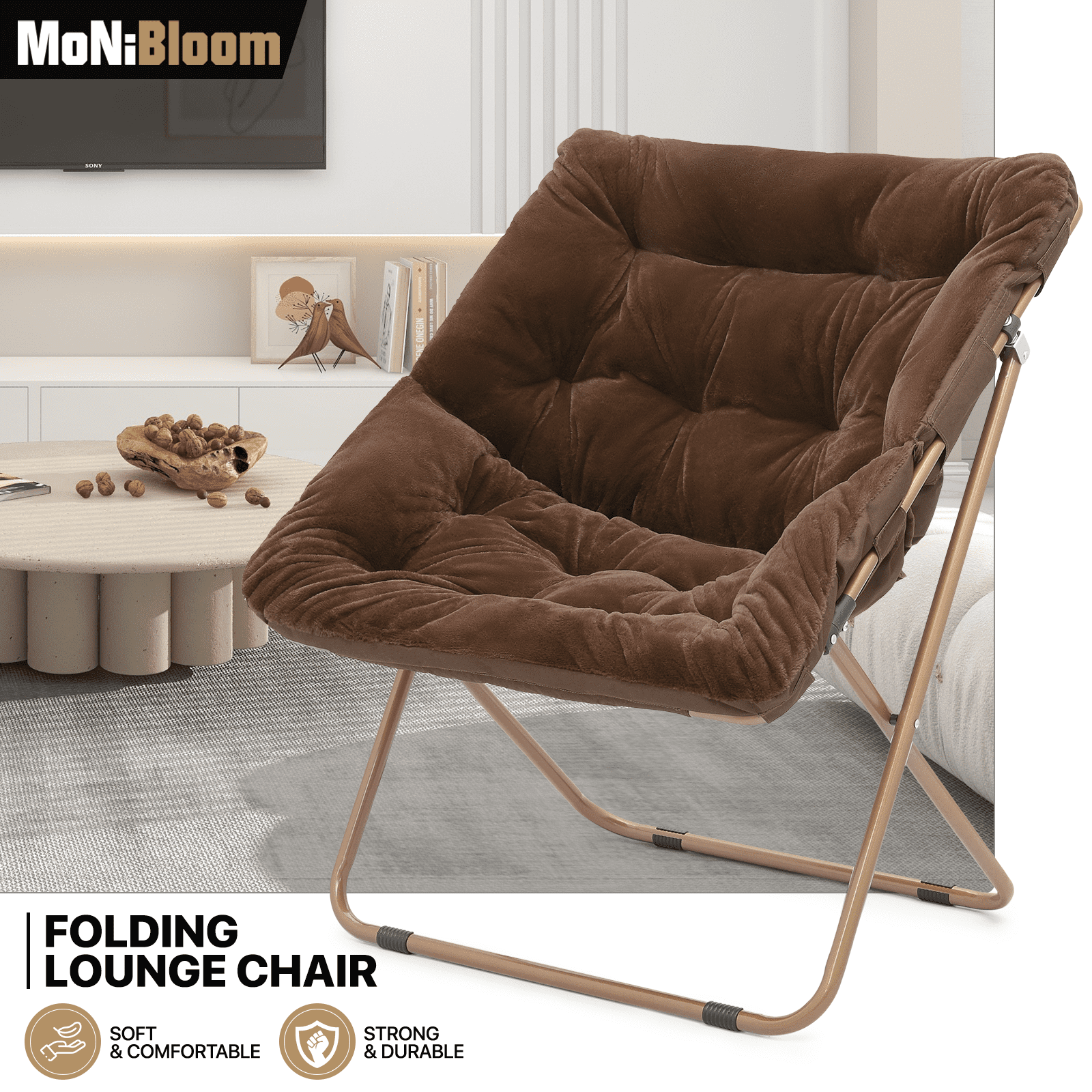 Foldable Saucer Cozy Lounge Chair Living Room Oversized Soft Comfy Faux ...