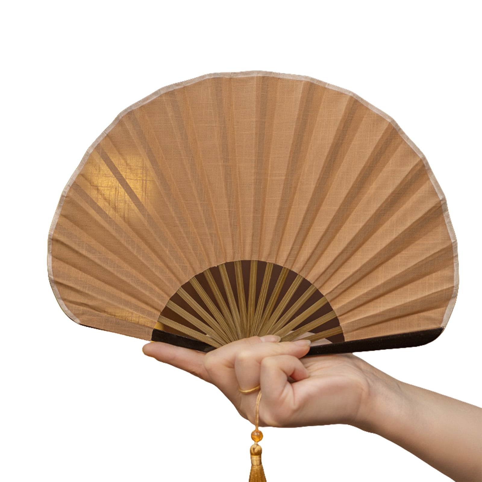 Foldable Shell Shape Fan Cotton Blend Fabric With Frame Retro Chinese ...