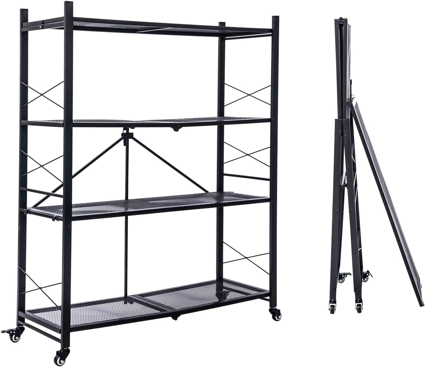 Foldable Shelves 4 Tier Storage Shelving Unit with Wheels No Assembly ...