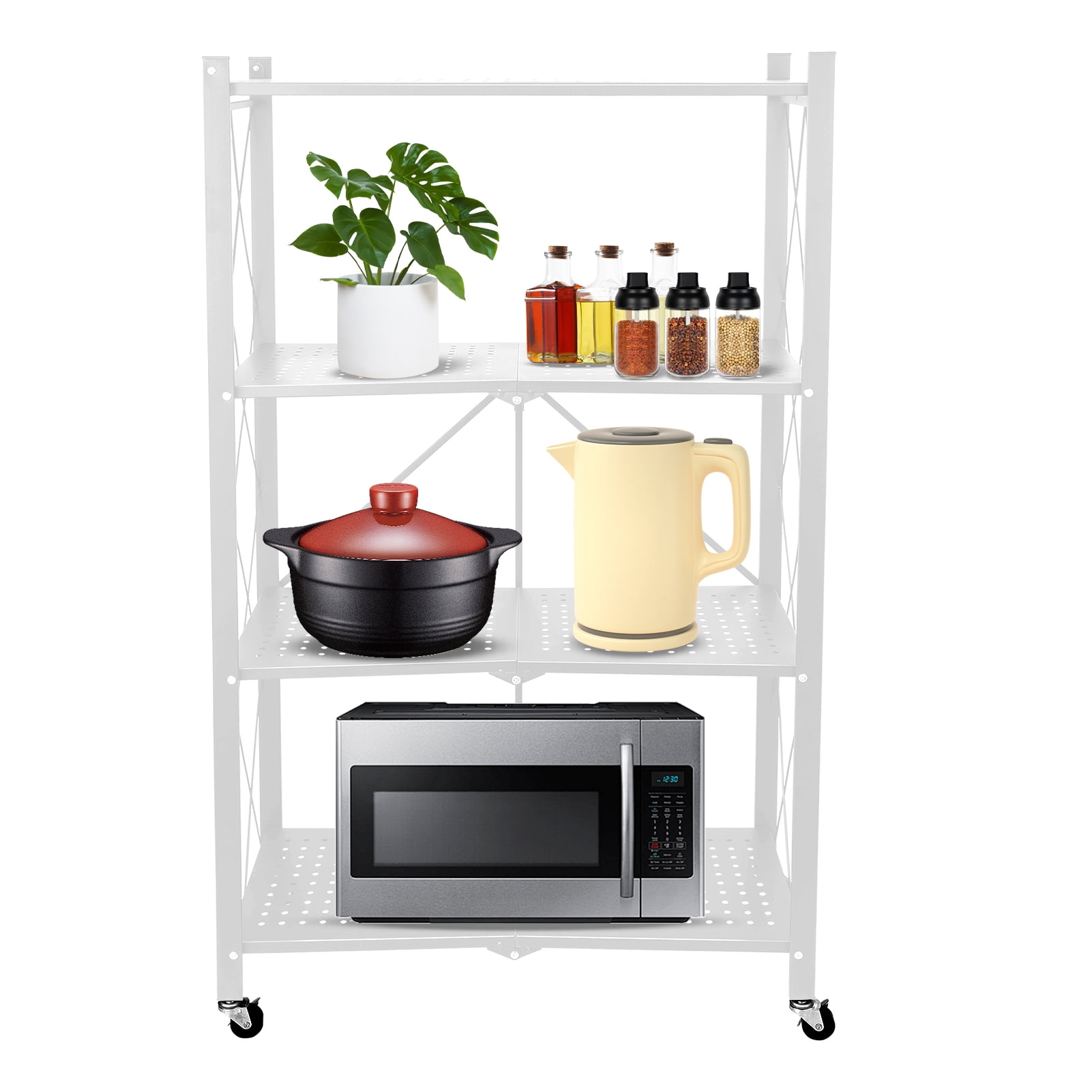 Foldable Shelves No Assembly | Portable Rolling Utility Shelf | 4 Tier ...