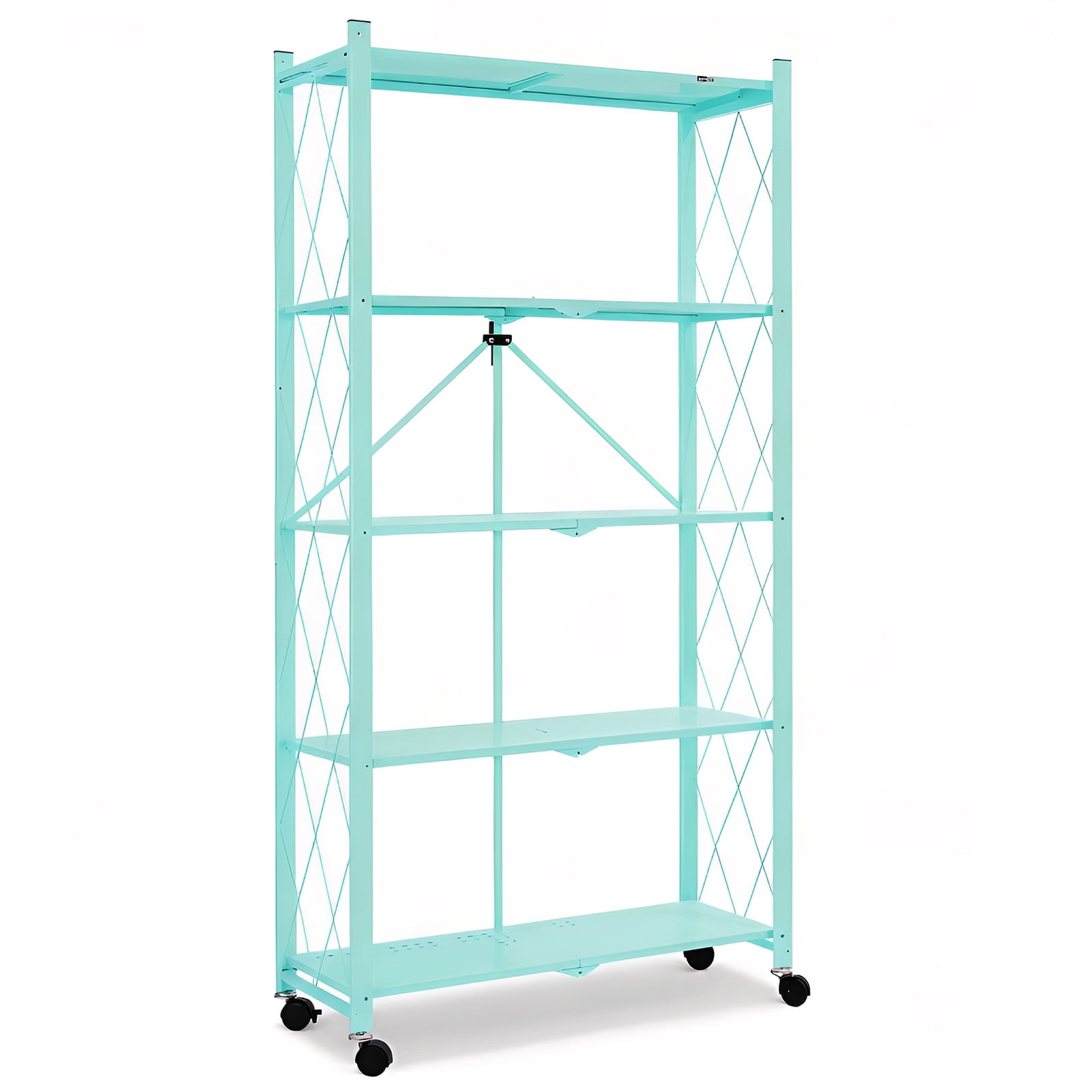 Foldable Shelves with Wheels, 5-Shelf Folding Metal Rack Organizer for ...