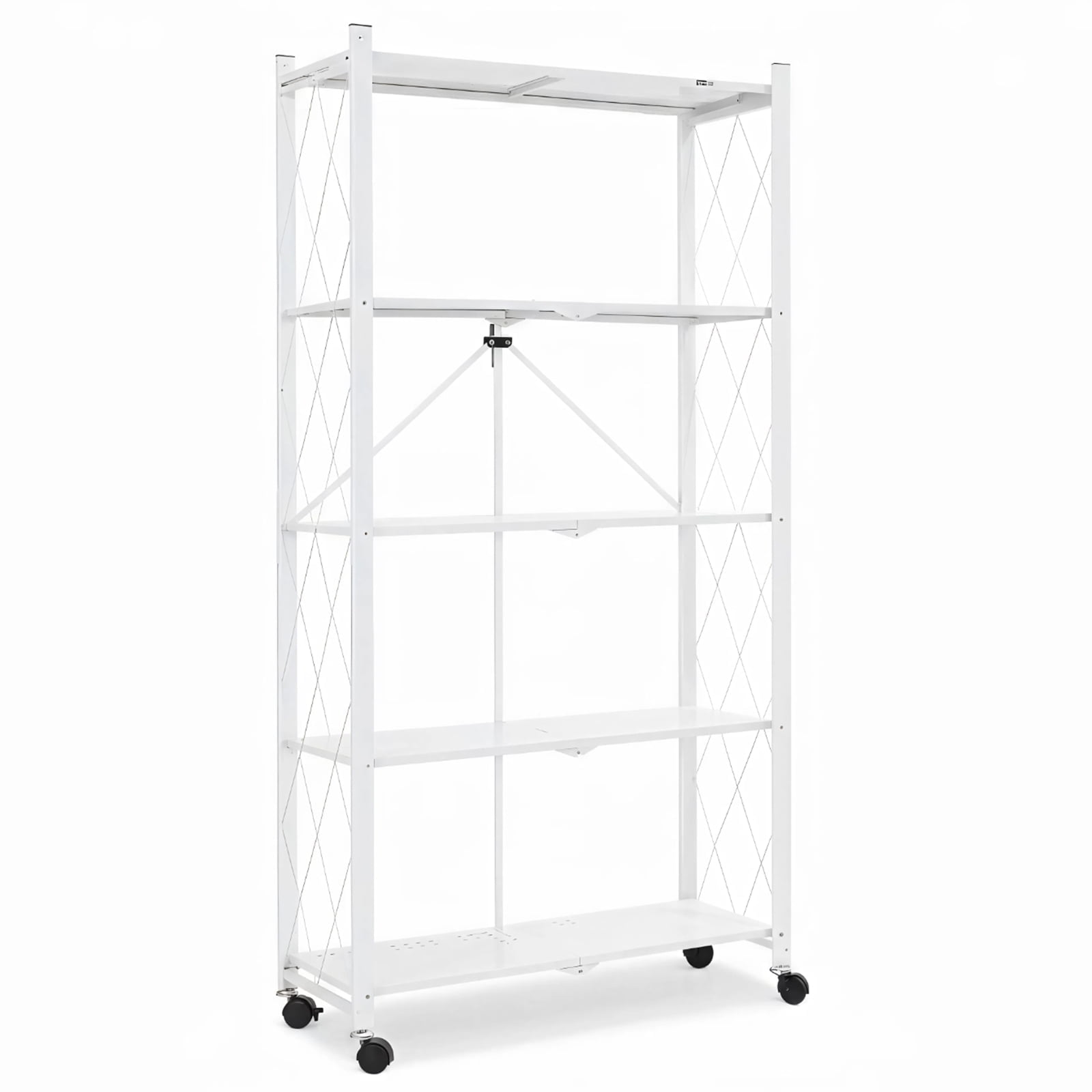Foldable Shelves with Wheels, 5-Shelf Folding Metal Rack Organizer for ...