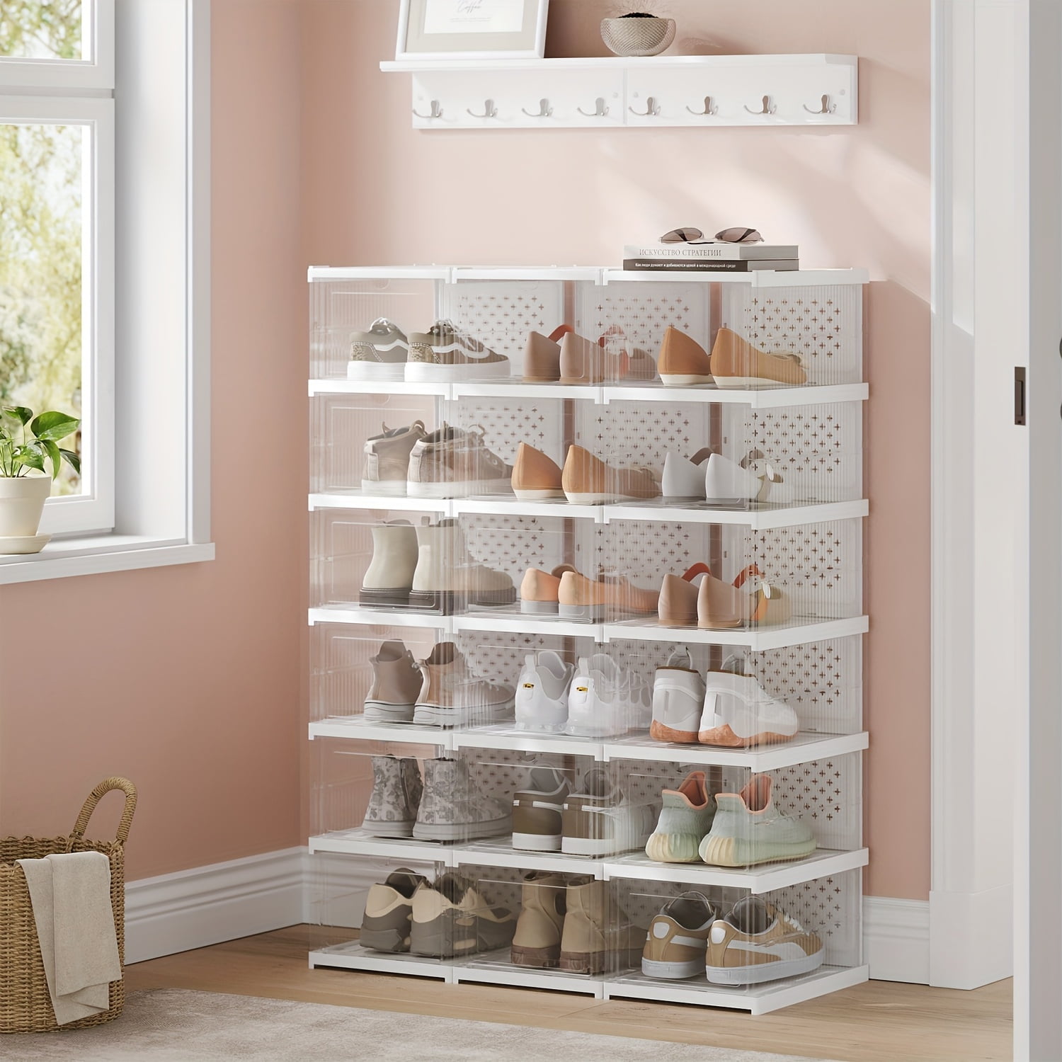 Foldable Shoe Boxes, Pack of 18 Stackable Shoe Storage Organizer, Set ...