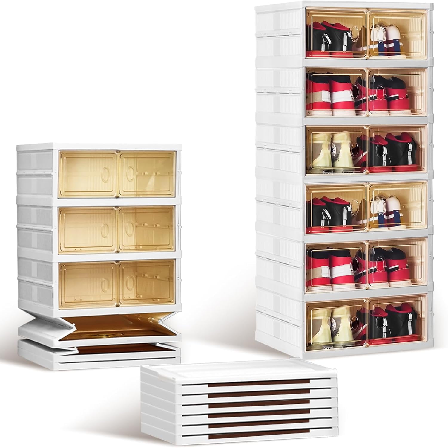 Foldable Shoe Rack, 6Tiers-12Pairs Shoe Organizers for Closet Plastic Storage Box Space Saving ...