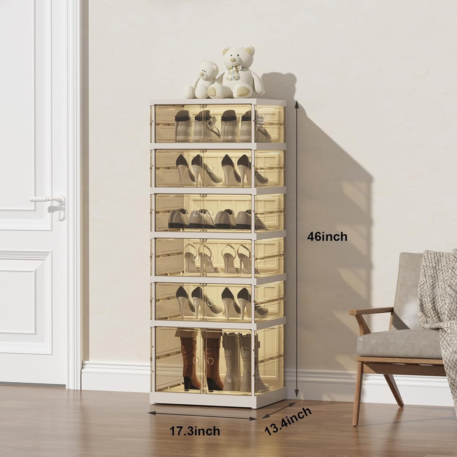 Foldable Shoe Rack with Doors 6Tier 12 Pairs Shoe Organizers for Closet ...