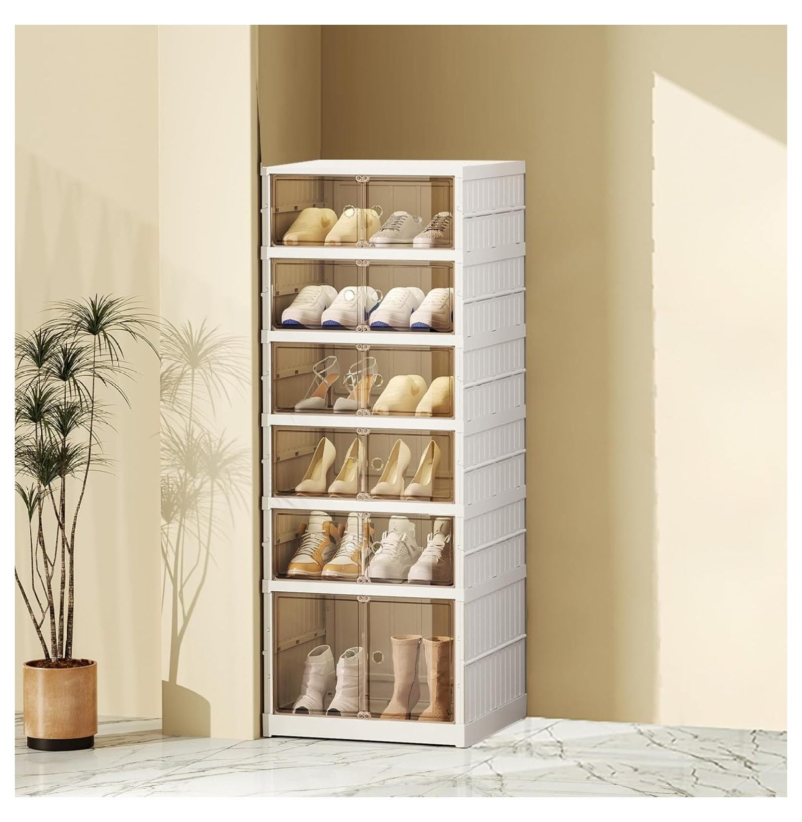 Foldable Shoe Rack Organize 6 Tier Plastic Shoe Shelf, 12 Pairs ...