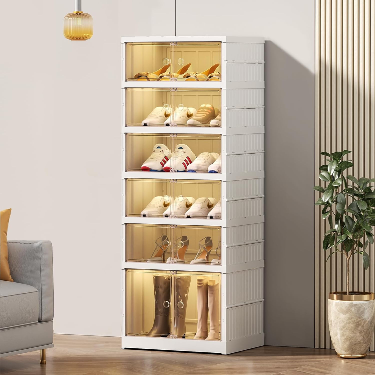 Foldable Shoe Rack Organize 6 Tier Plastic Shoe Shelf, 12 Pairs ...