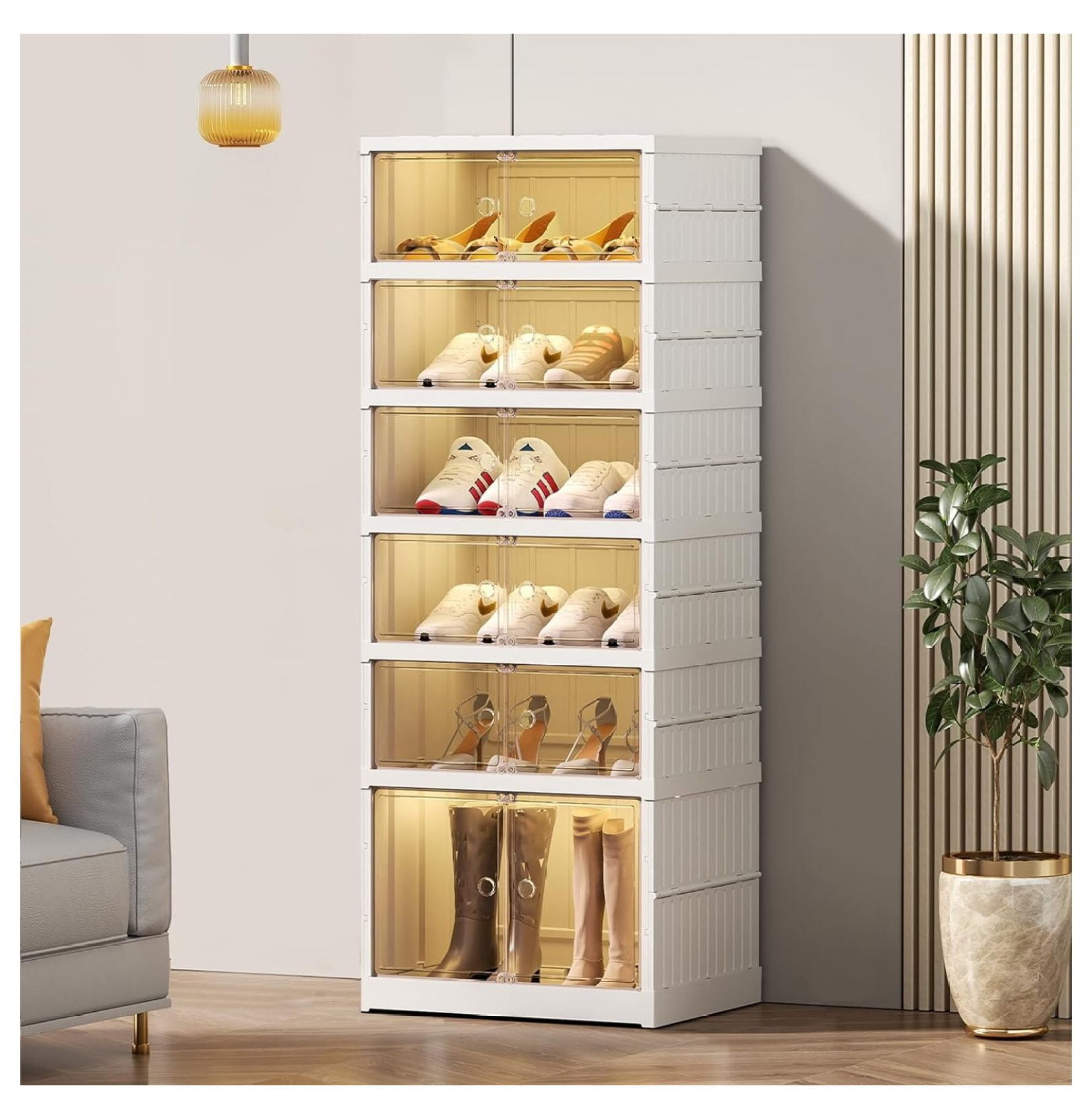 Foldable Shoe Rack Organize 6 Tier Plastic Shoe Shelf, 12 Pairs ...