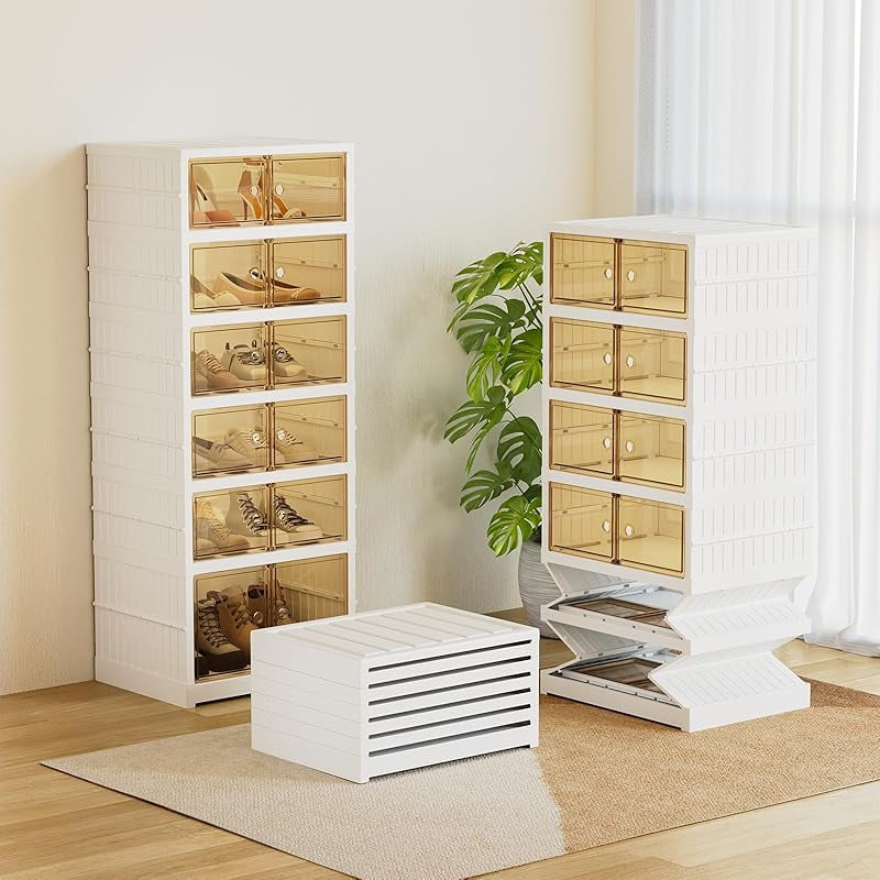 Foldable Shoe Rack Organizer for Closet, 12 Pairs Plastic Shoe Storage ...