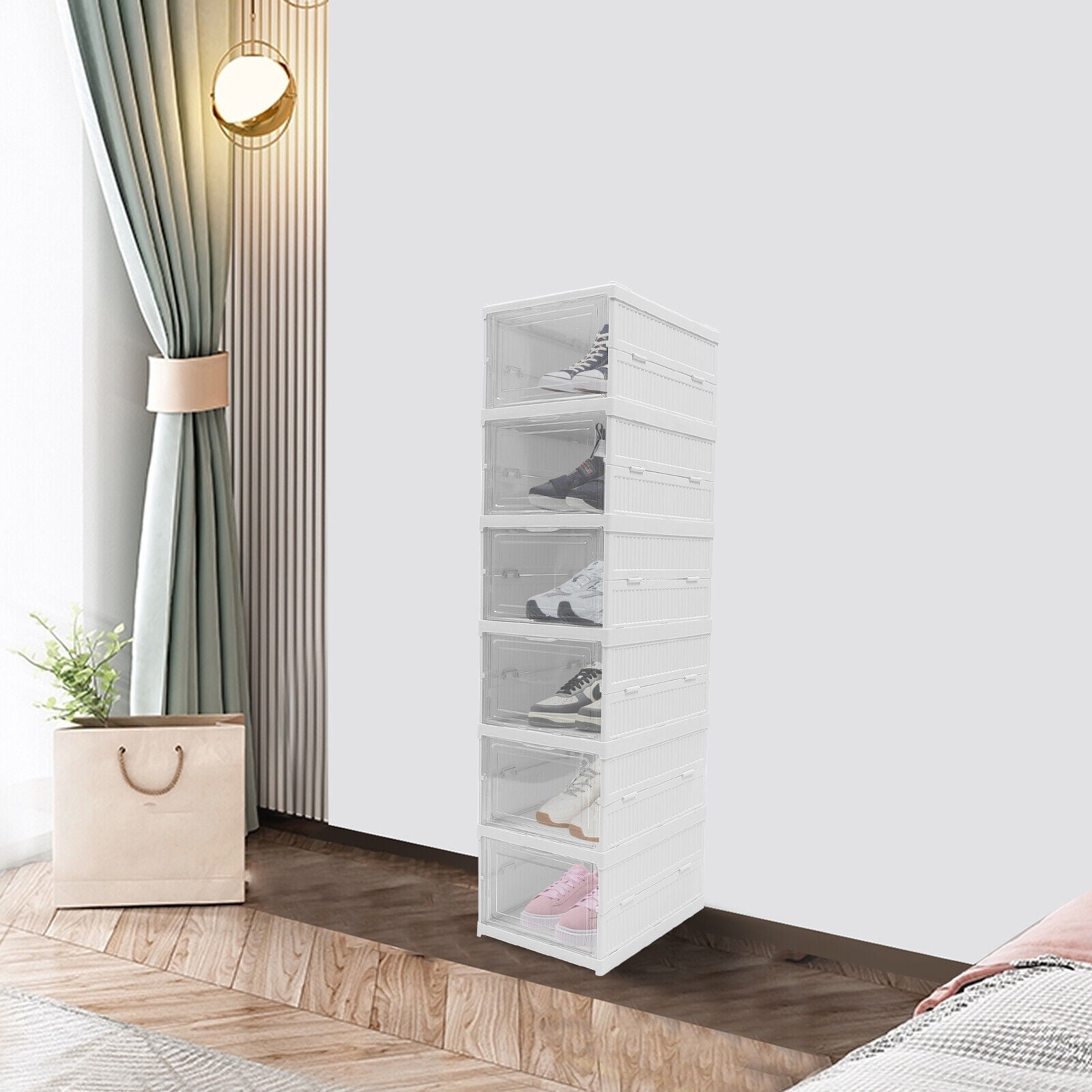 Foldable Shoe Rack . Easy Assembly Shoe Cabinet 6/3 Tier Clear Storage ...