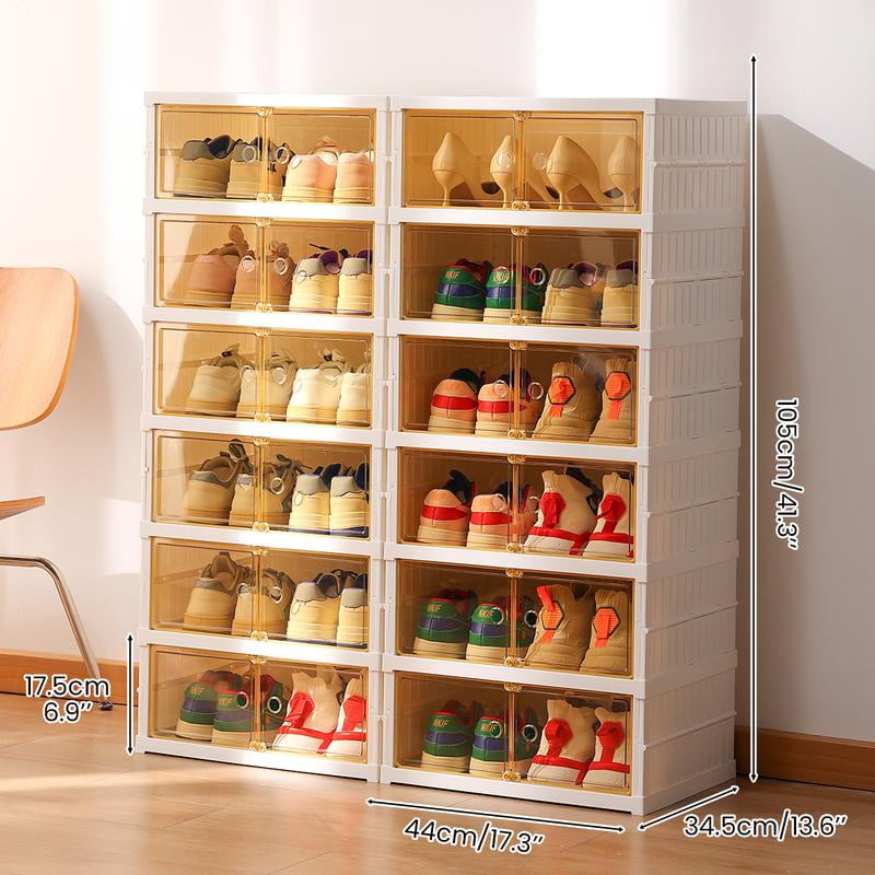 Foldable Shoe Rack with Wheels, Shoe Organizer with Magnetic Clear ...