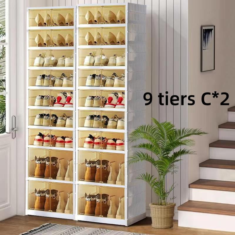 Foldable Shoe Rack with Wheels, Shoe Organizer with Magnetic Clear ...