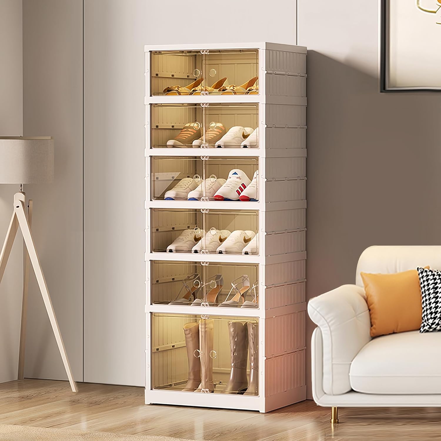 Foldable Shoe Rack with Wheels, Shoe Organizer with Magnetic Clear ...