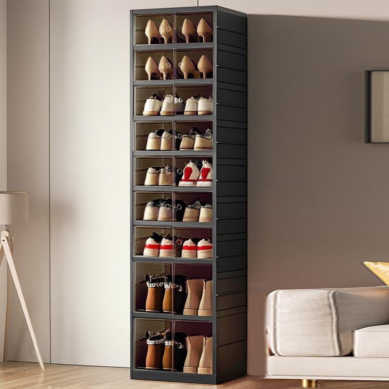 Foldable Shoe Rack with Wheels, Shoe Organizer with Magnetic Clear ...