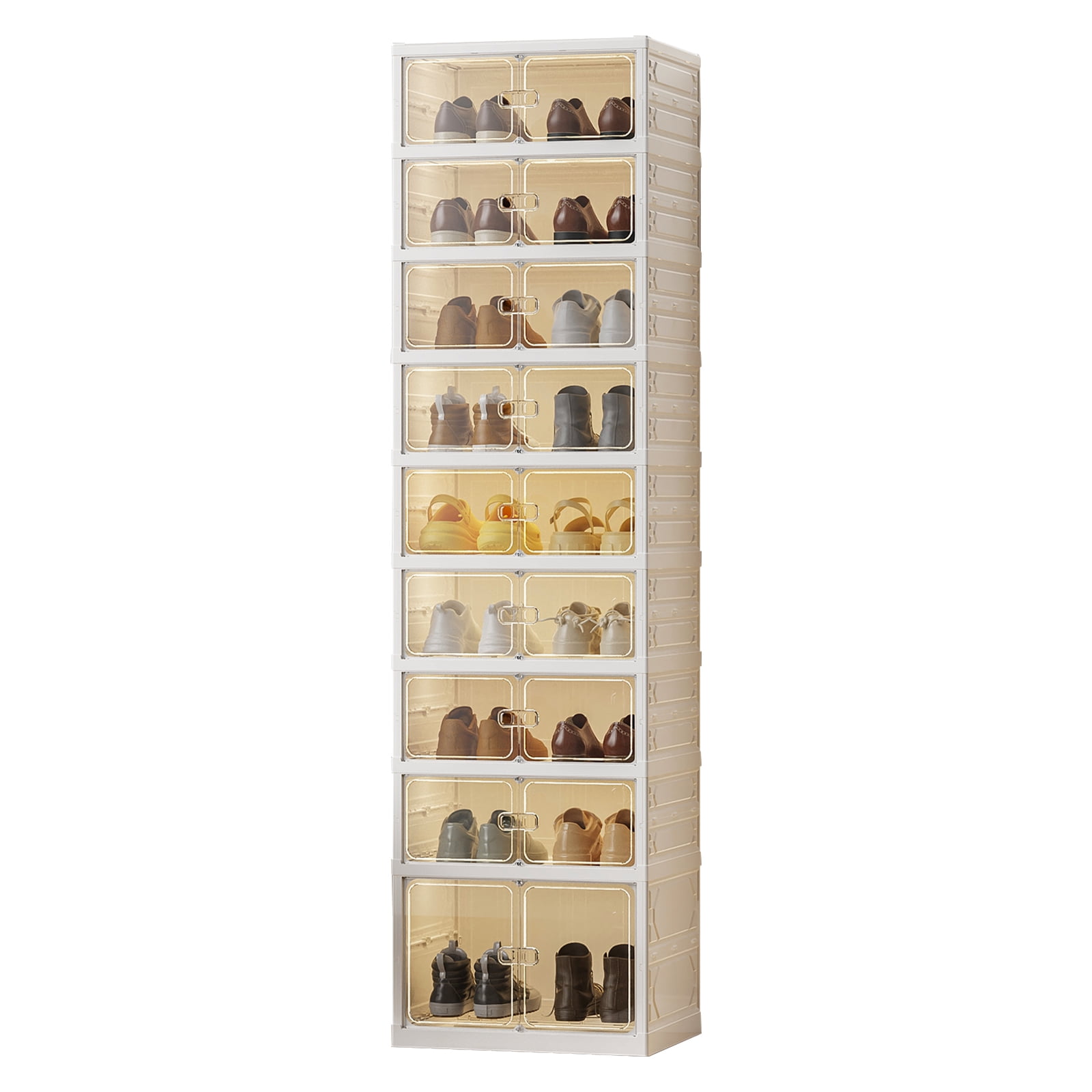 Foldable Shoe Rack with Wheels Shoe Organizer with Magnetic Clear Doors ...