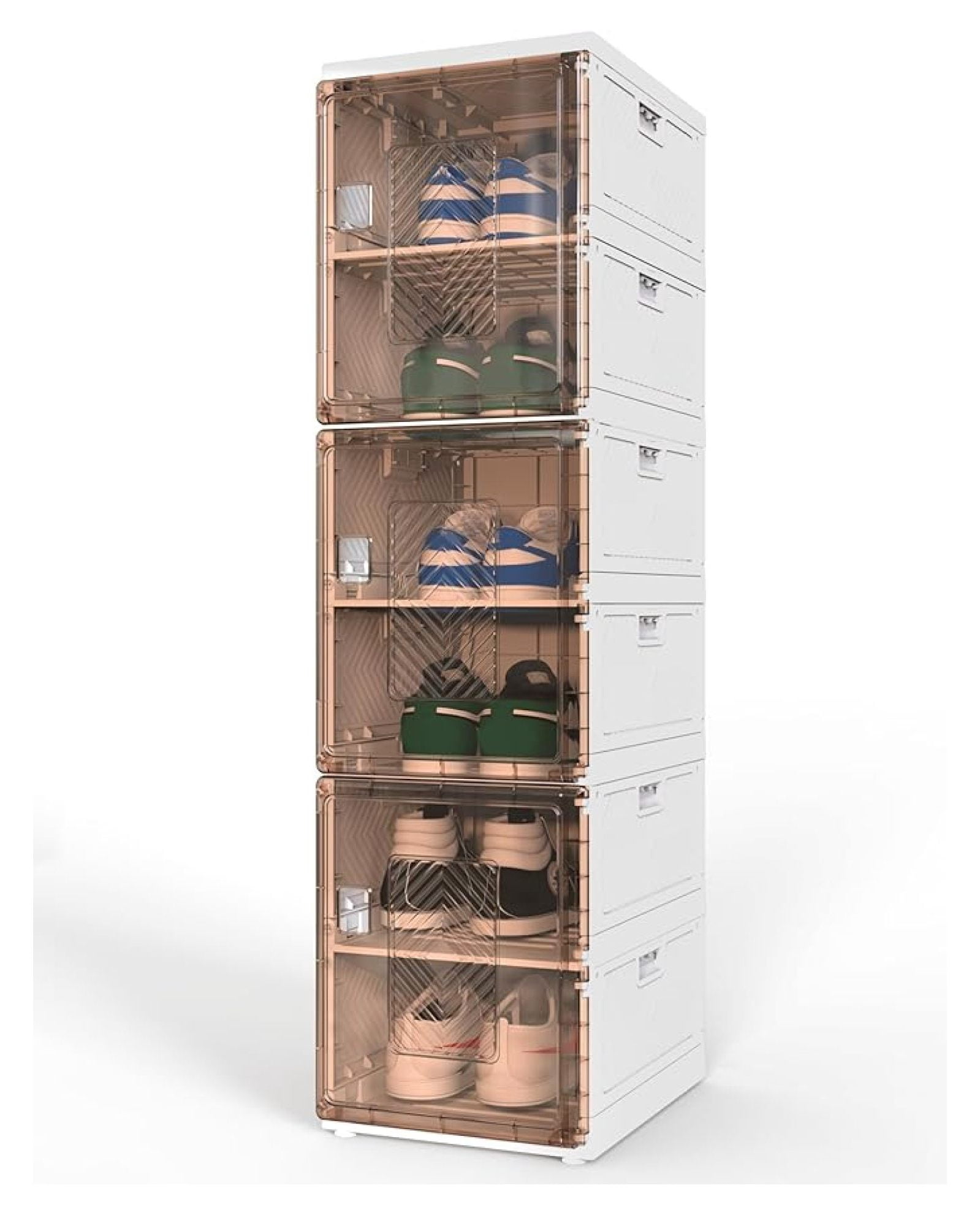 Foldable Shoe Storage, No-Tool Assembly Shoe Box with Magnetic Clear ...