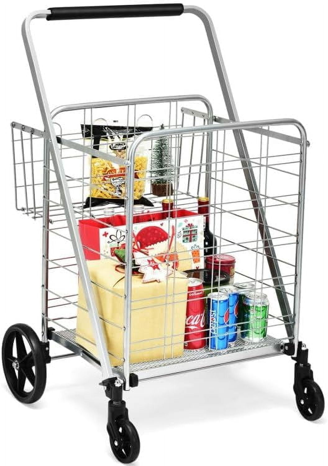 Foldable Shopping Cart, Heavy Duty Utility Cart with Rolling Swivel ...