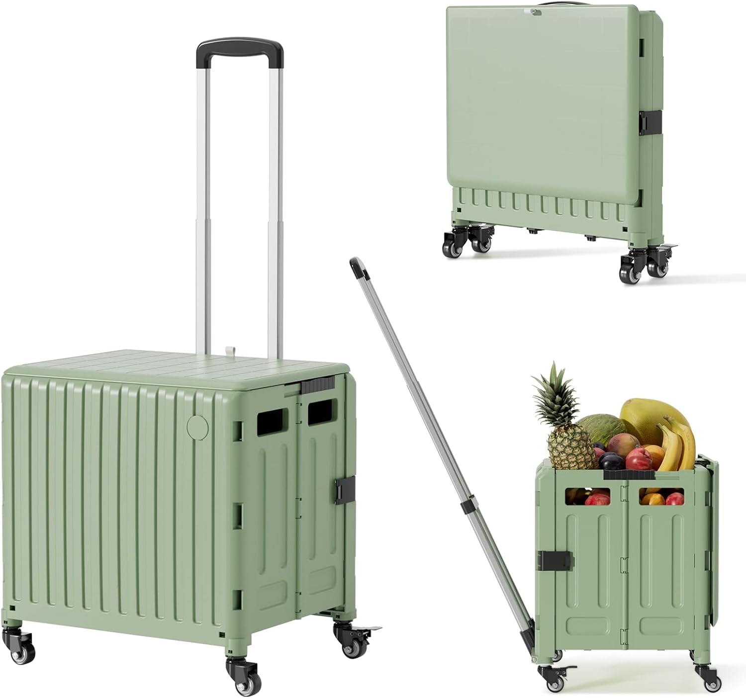 Foldable Shopping Cart Wheeled with Sliding Lid, Collapsible Rolling ...