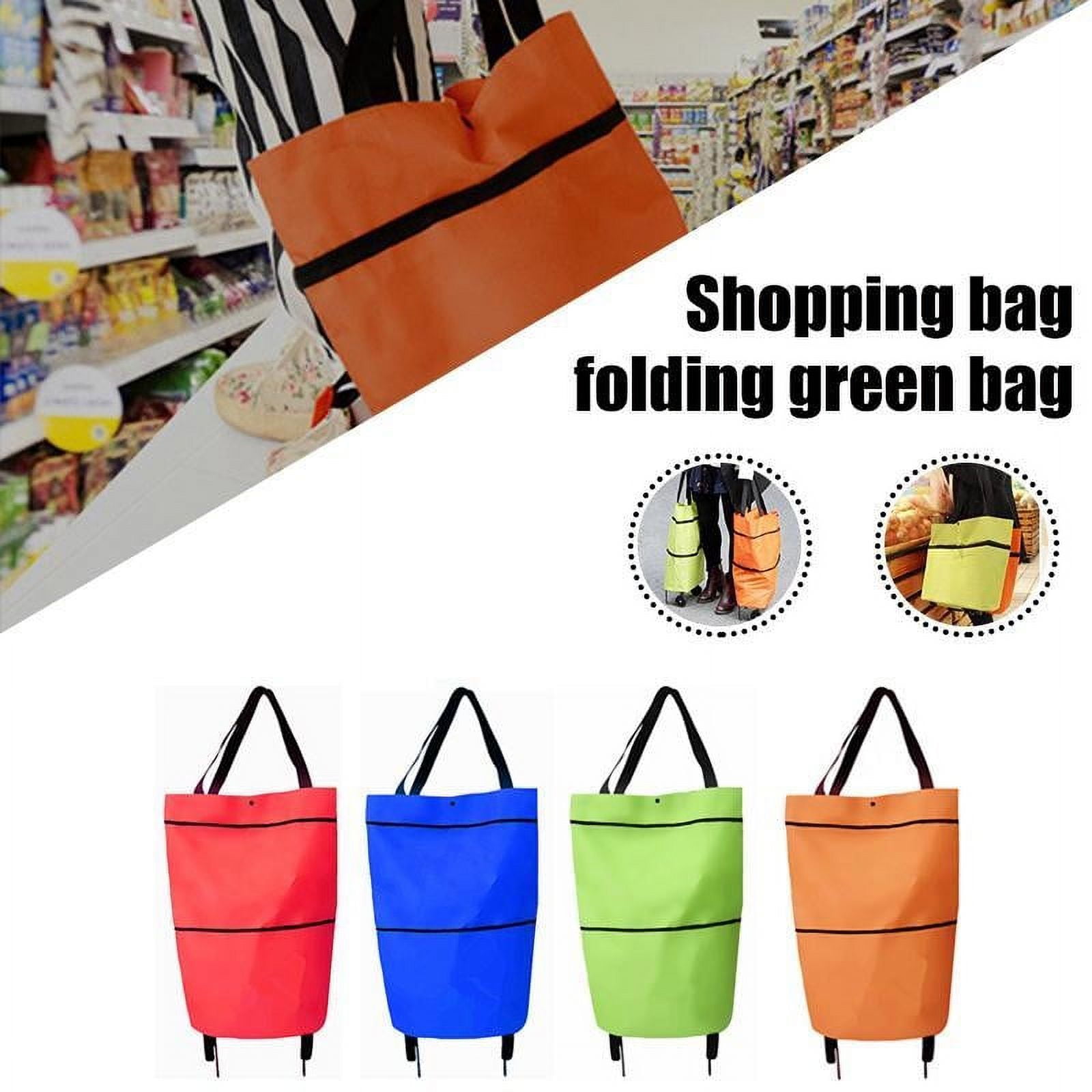 Foldable Shopping Cart with Wheels, Collapsible Grocery Trolley Bag ...