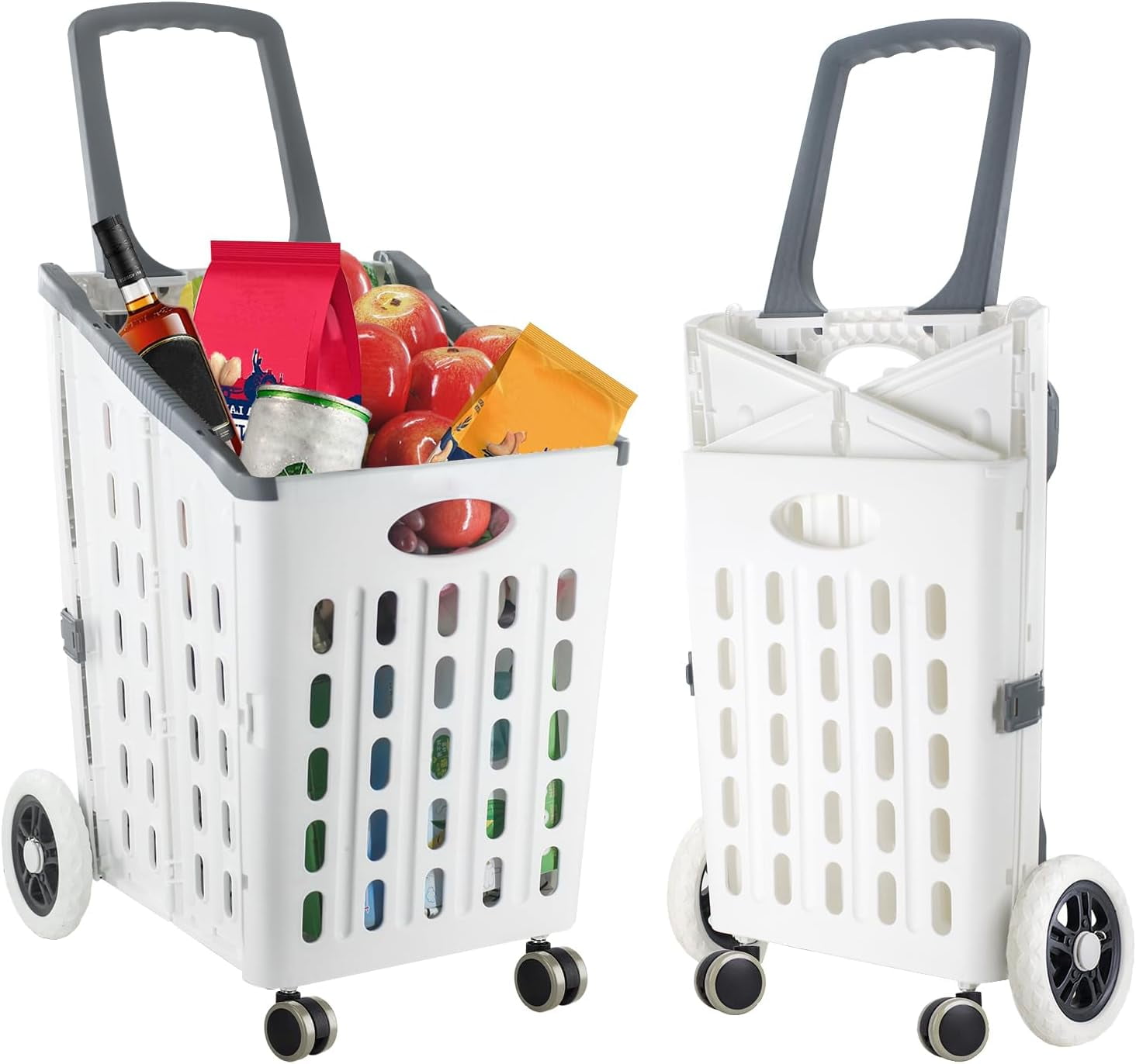 Foldable Shopping Carts, 75L Extra Large Capacity Grocery Cart with 360 ...