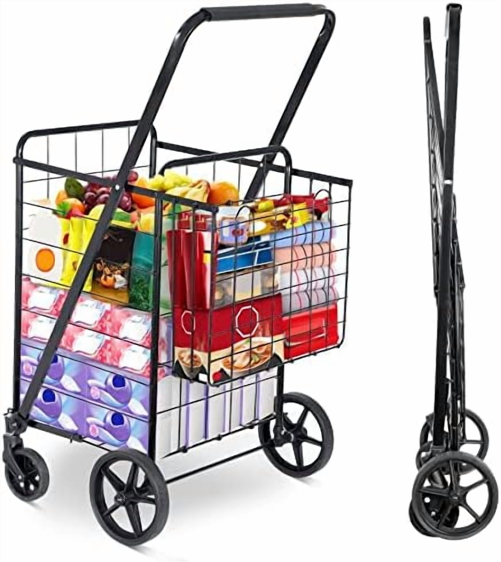 Foldable Shopping Utility Cart Compact Portable Grocery Cart w Whees ...