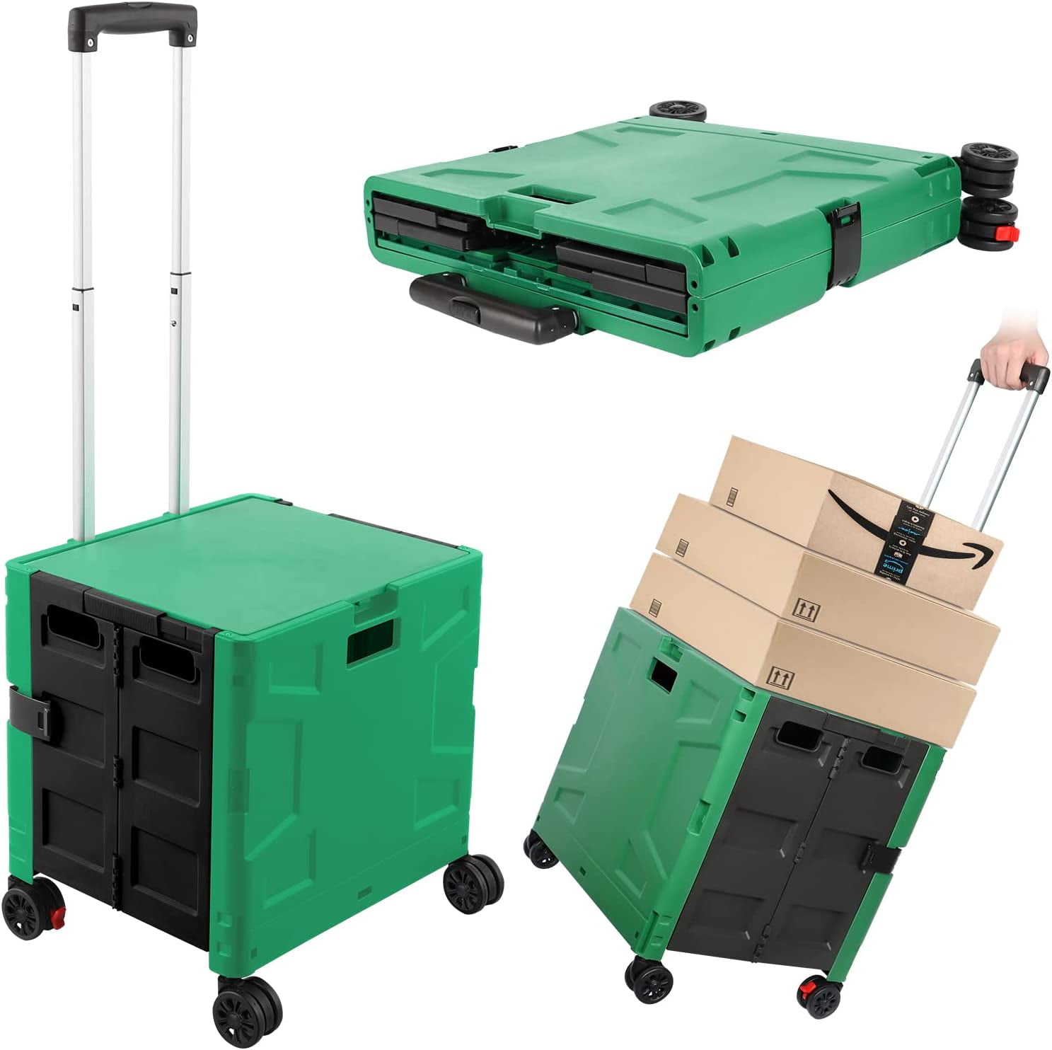 Foldable Shopping Utility Cart Portable Rolling Crate Handcart with 360 ...