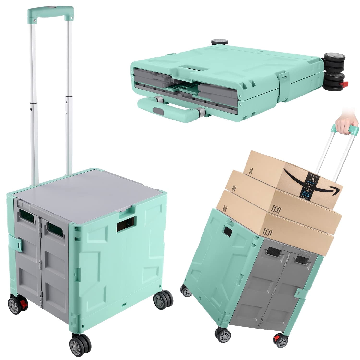 Foldable Shopping Utility Cart Portable Rolling Crate Handcart with 360 ...