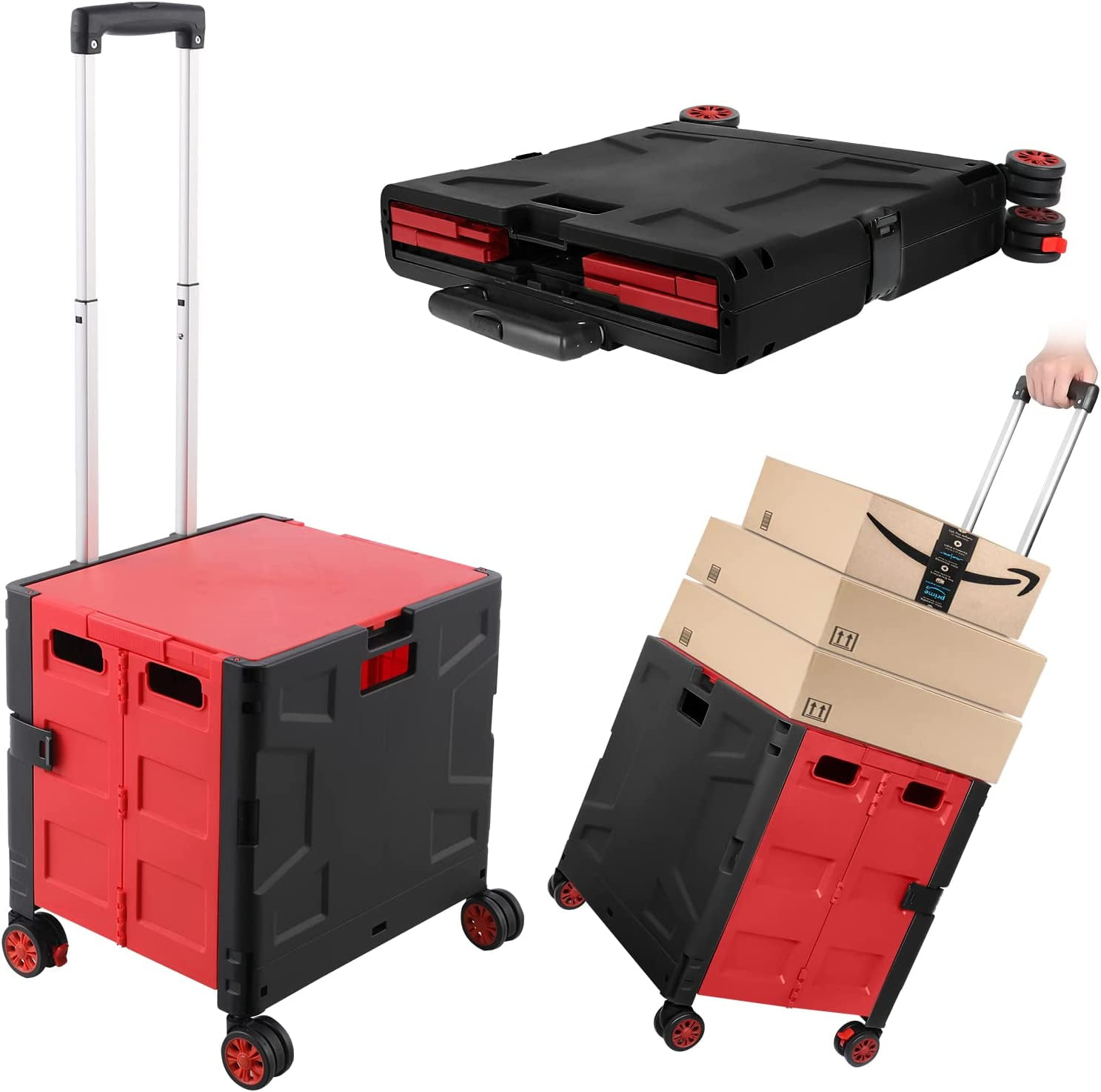 Foldable Shopping Utility Cart Portable Rolling Crate Handcart with 360 ...
