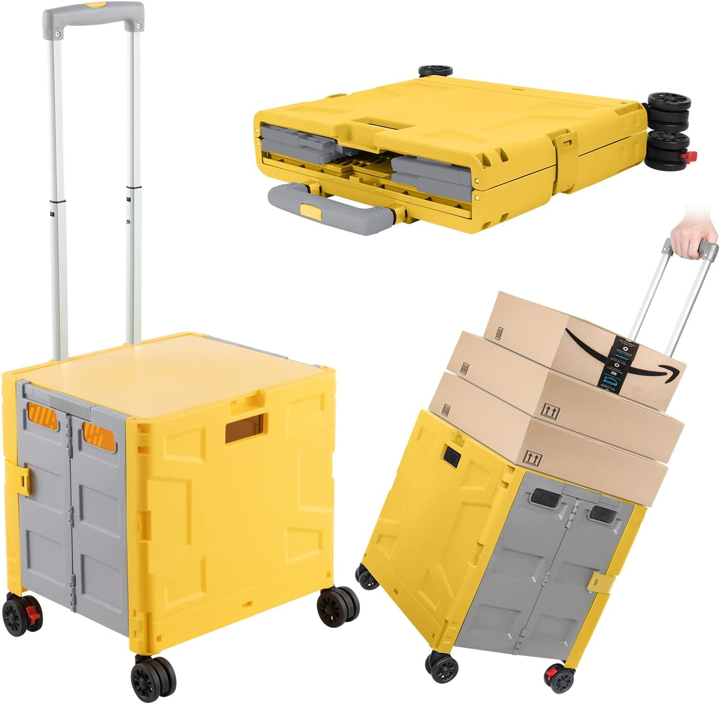 Foldable Shopping Utility Cart Portable Rolling Crate Handcart with 360 ...