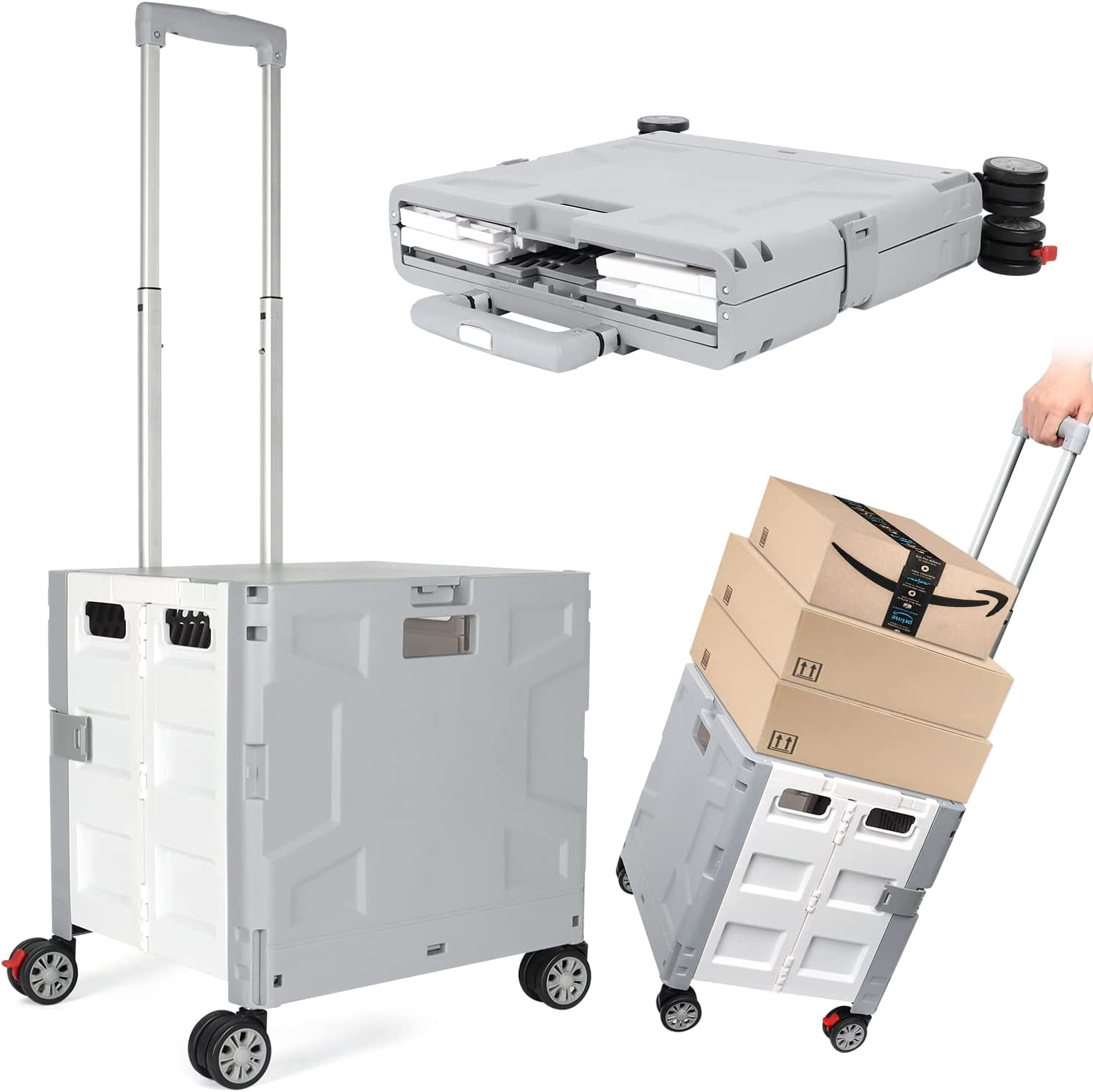 Foldable Shopping Utility Cart Portable Rolling Crate Handcart with 360 ...