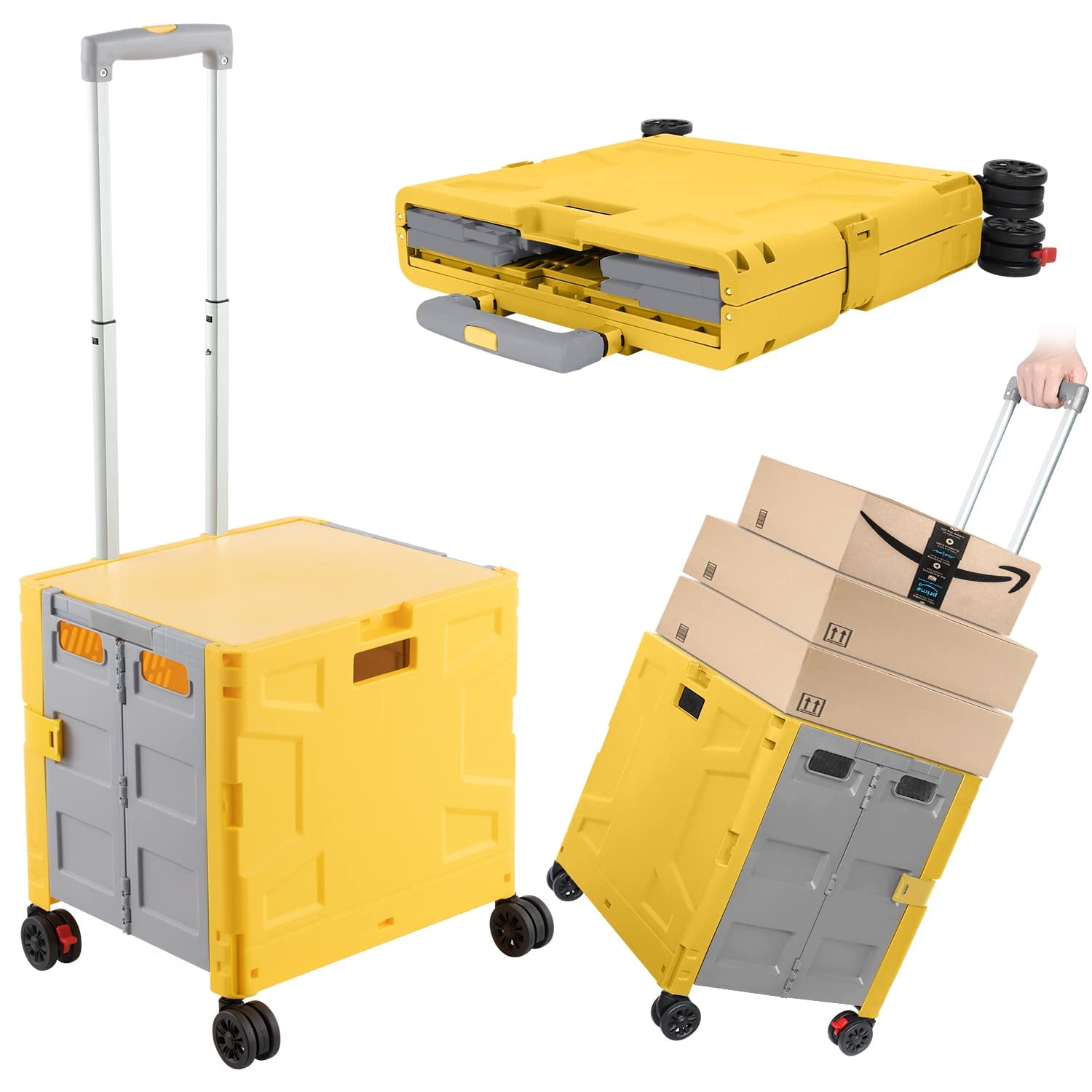 Foldable Shopping Utility Cart Portable Rolling Crate Handcart with 360 ...