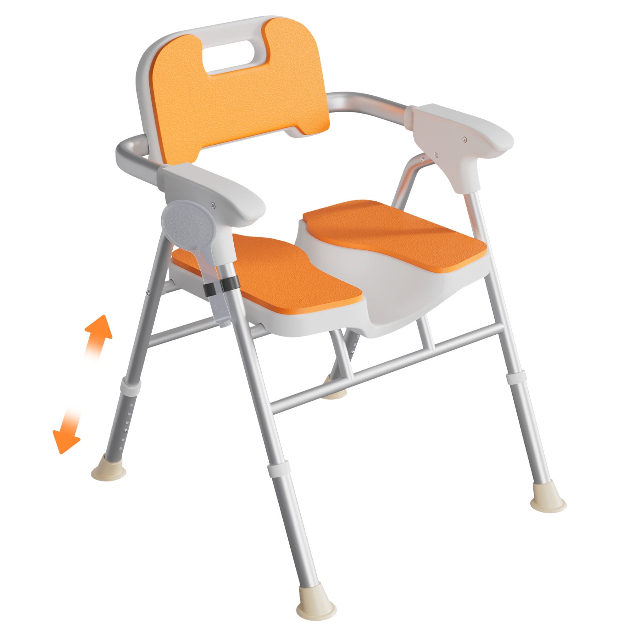 Foldable Shower Chair with Arms, Back, Anti-Slip Design, U-Shaped Seat ...