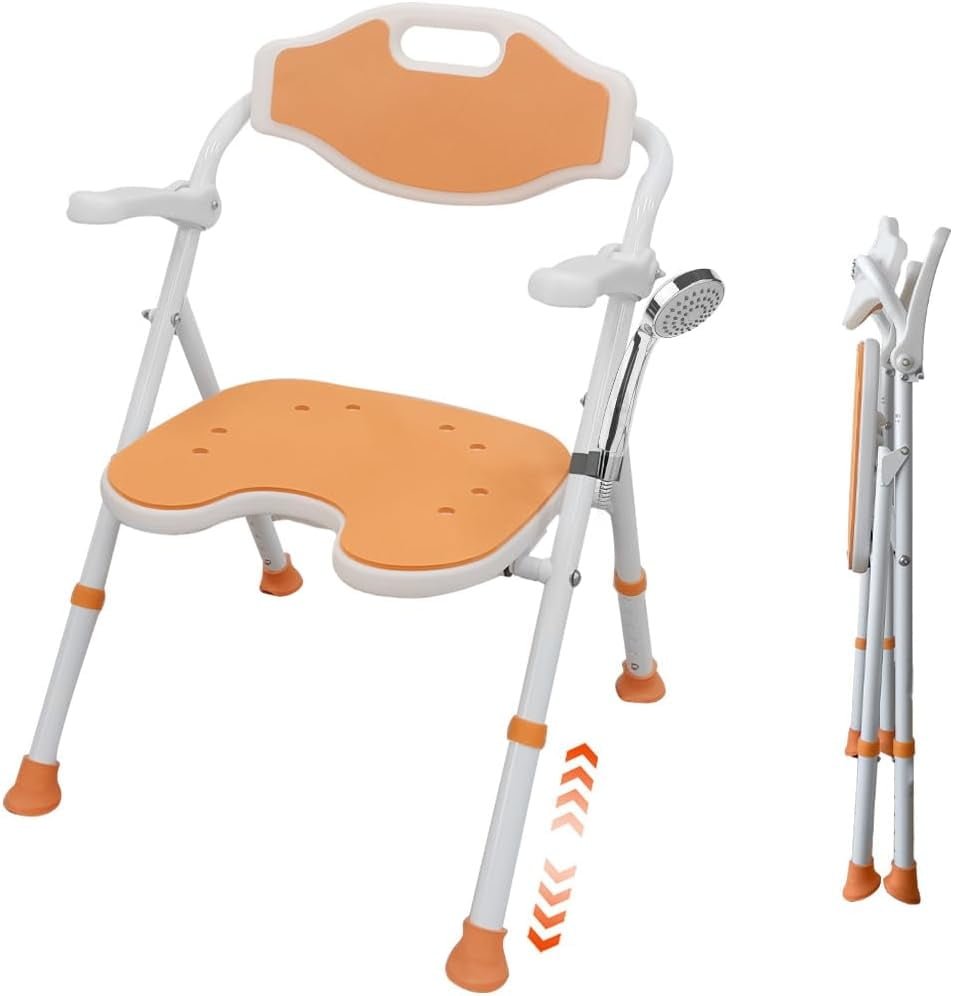 Foldable Shower Chair with Arms and Back Folding Shower Seat Heavy Duty ...
