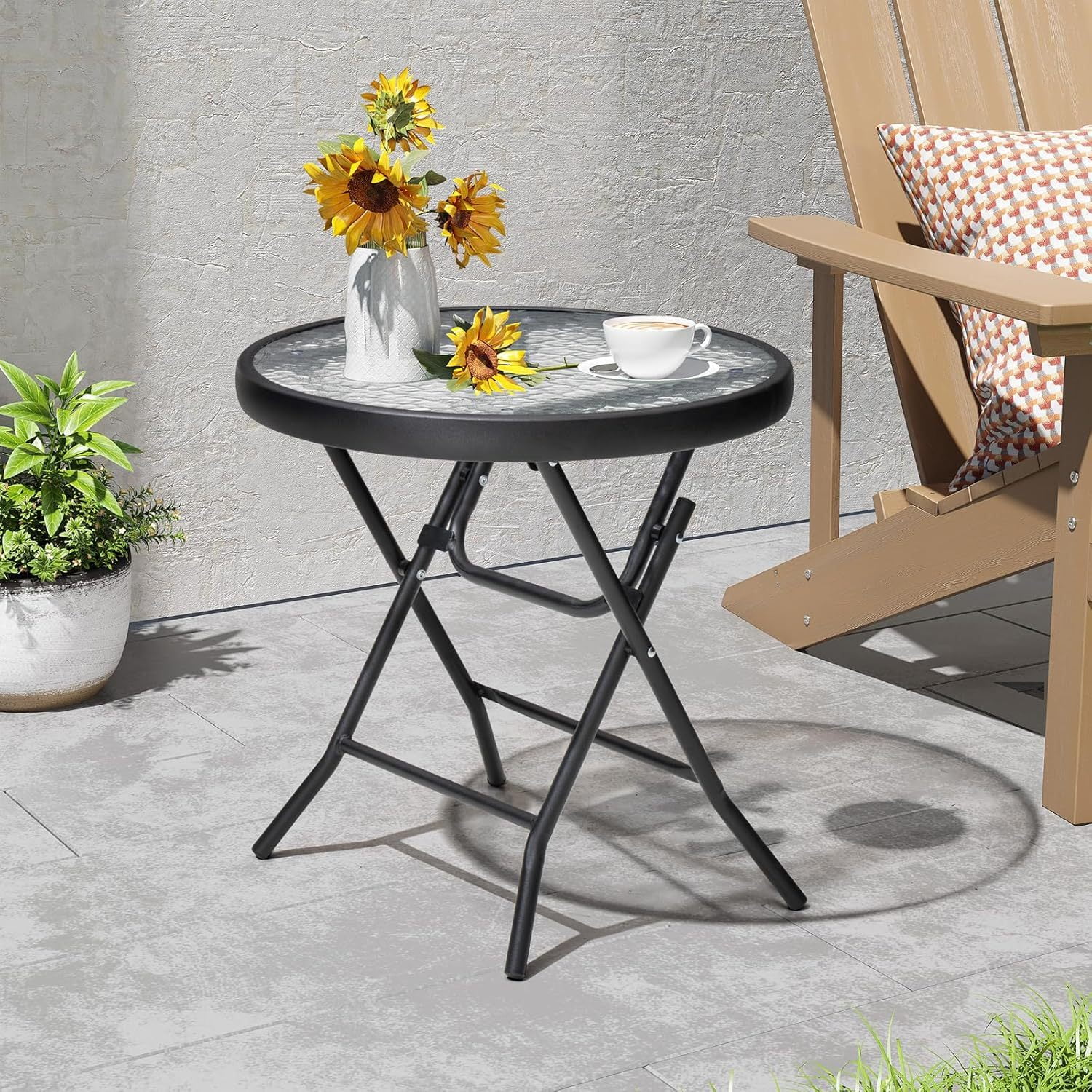 Foldable Side Table with Tempered Glass Top 18" Outdoor Folding Side ...