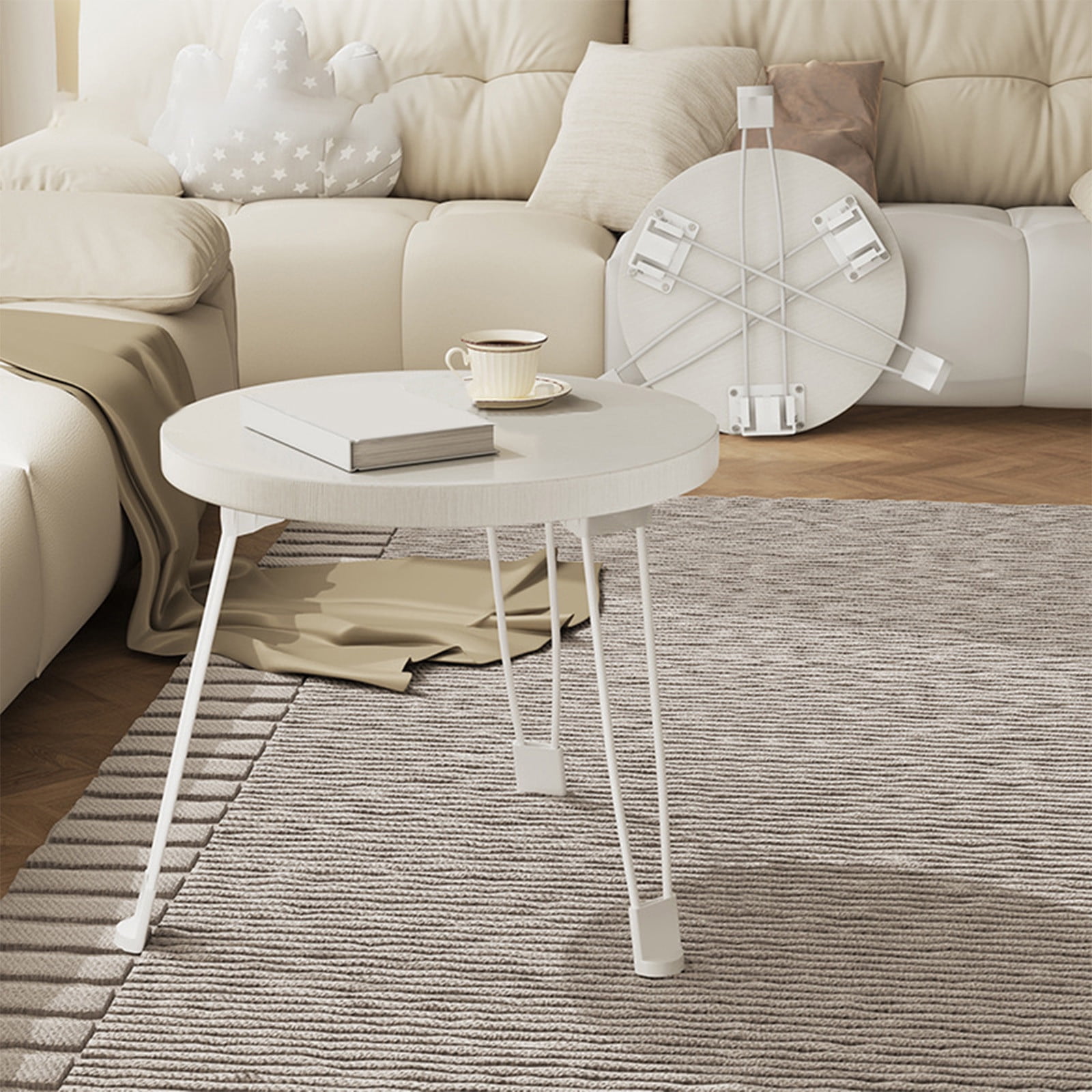 Foldable Side Table with Wheels – 30cm Round Portable Coffee Table for ...