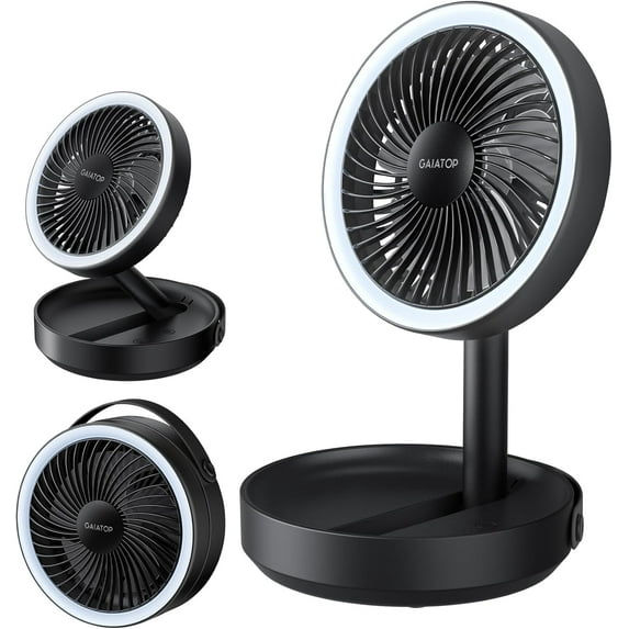 Foldable Small Desk Fan with LED Night Light, Wireless 6000mAh Battery ...